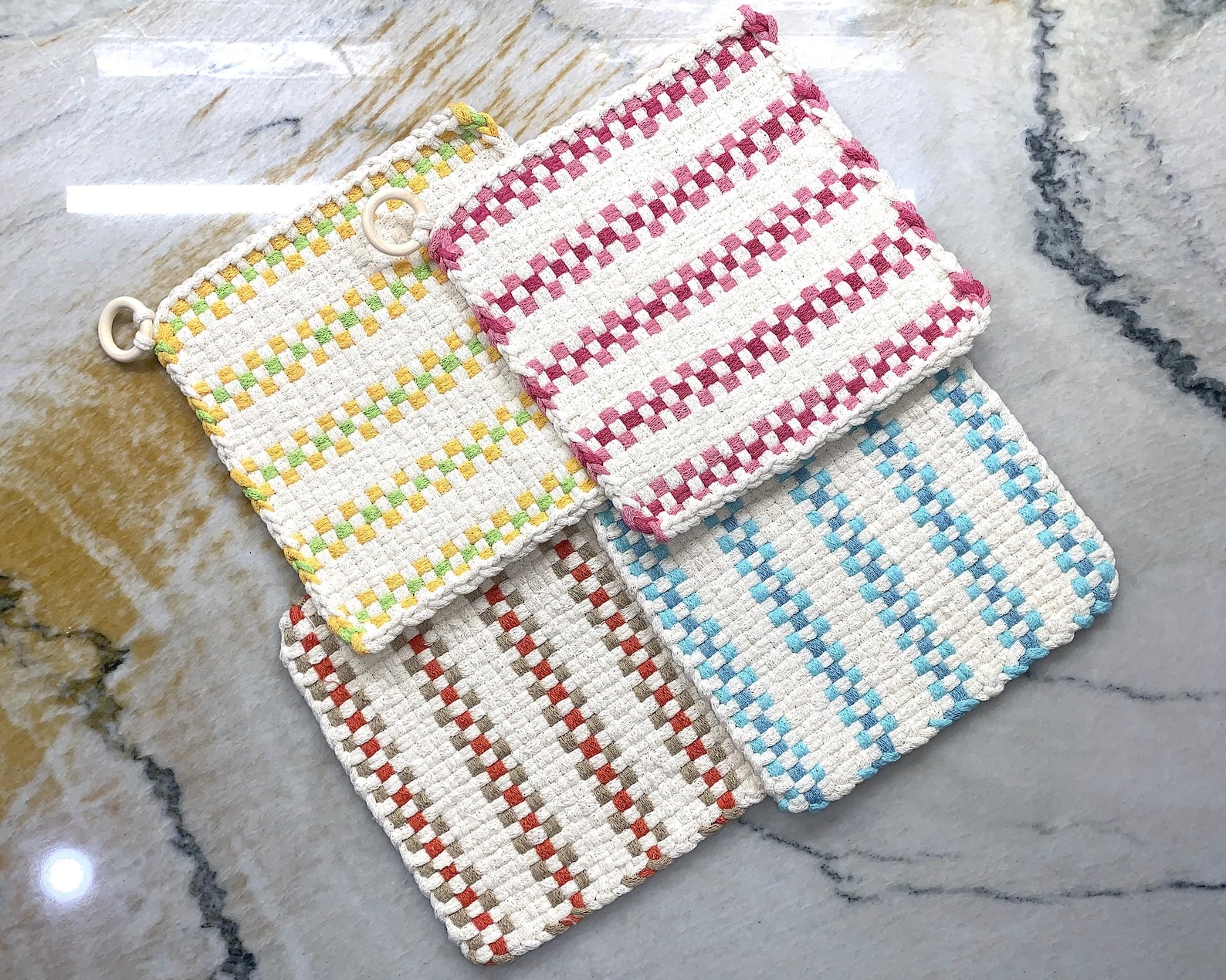 Handmade Potholders -seersucker Pattern, Extra Large 100% Cotton, 8 ...