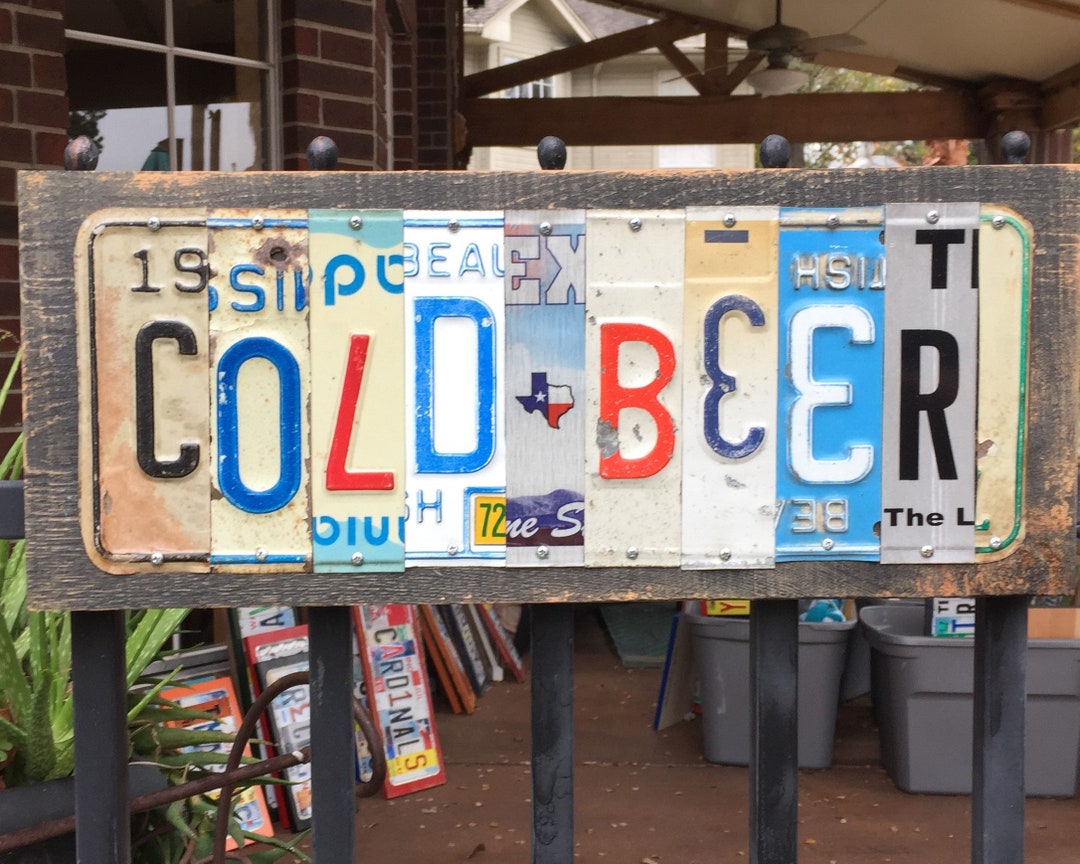 COLD BEER / Bar Decor, Rustic License Plate Sign, Happy Hour, Porch ...