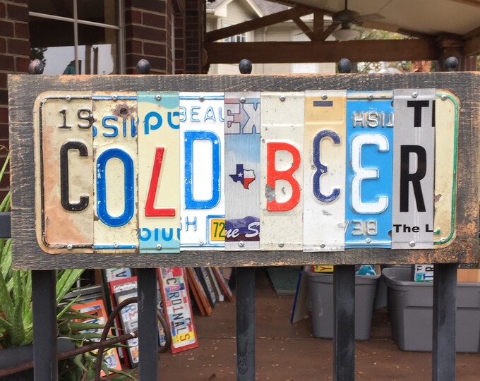 COLD BEER / Bar decor Rustic License plate sign | Etsy