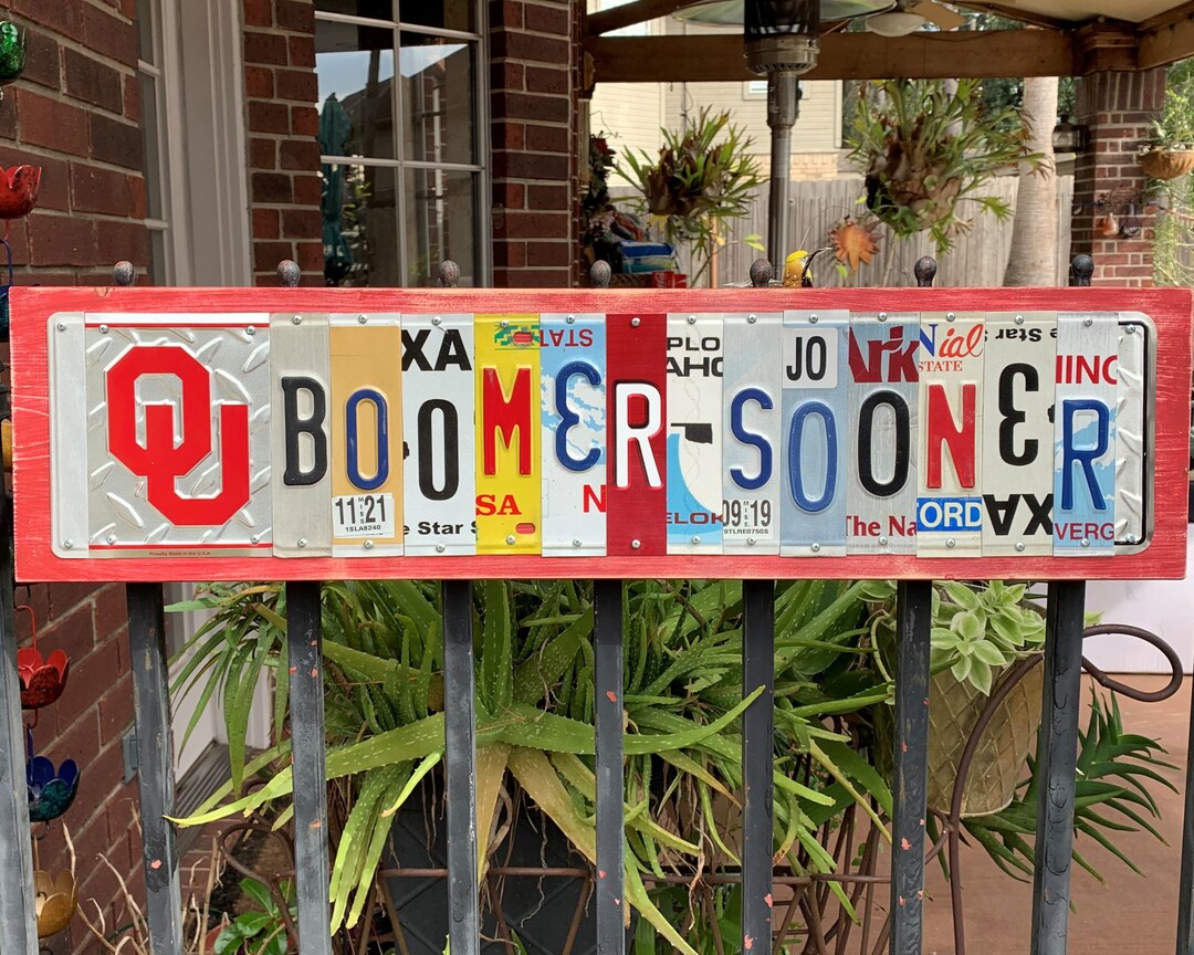 BOOMER SOONER Univ of Oklahoma custom license plate sign OU - Etsy ...