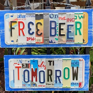 FREE BEER - Custom License Plate Sign, Wood Sign, Vintage Sign, Bar ...