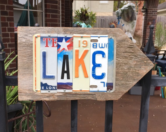 BEACH CABIN LAKE Custom Made License Plate Sign With Arrow | Etsy