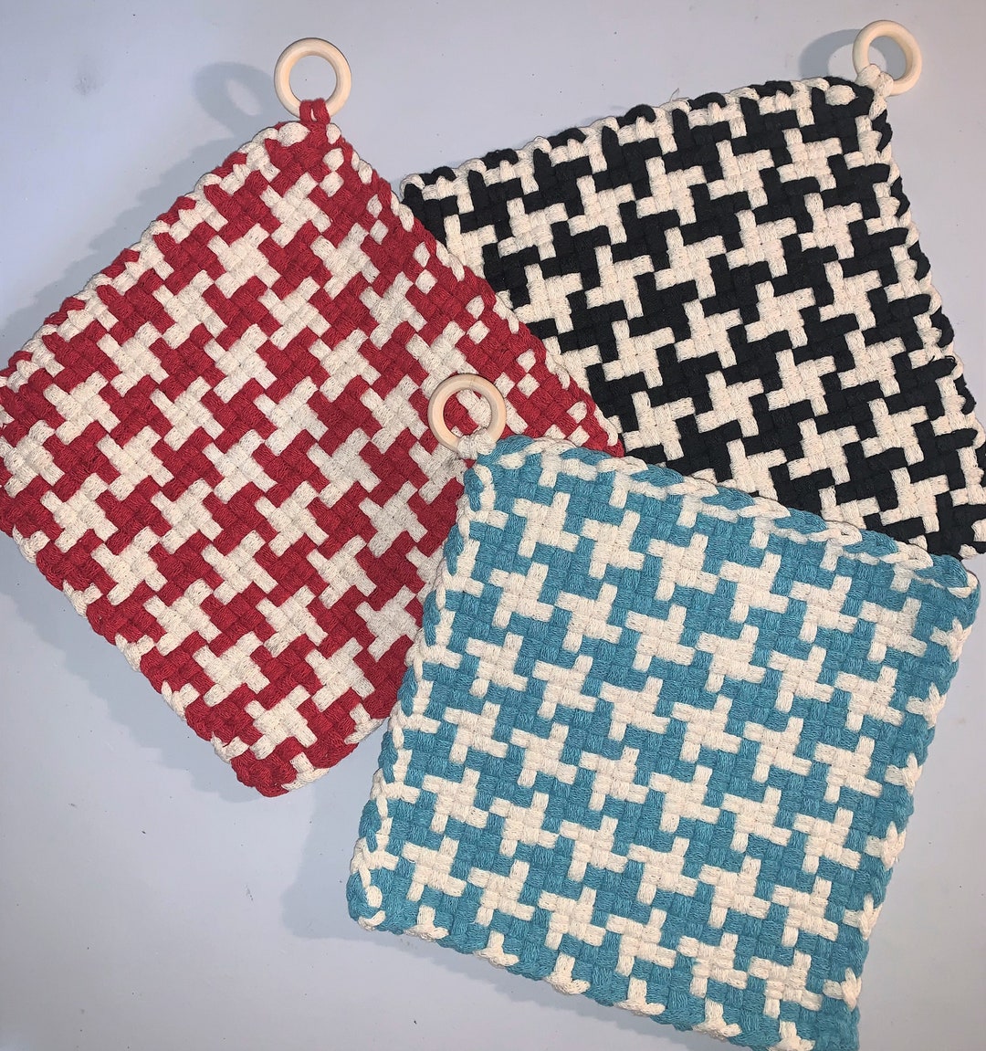 Handmade Potholders - Houndstooth Pattern, Extra Large 100% Cotton, 8 ...