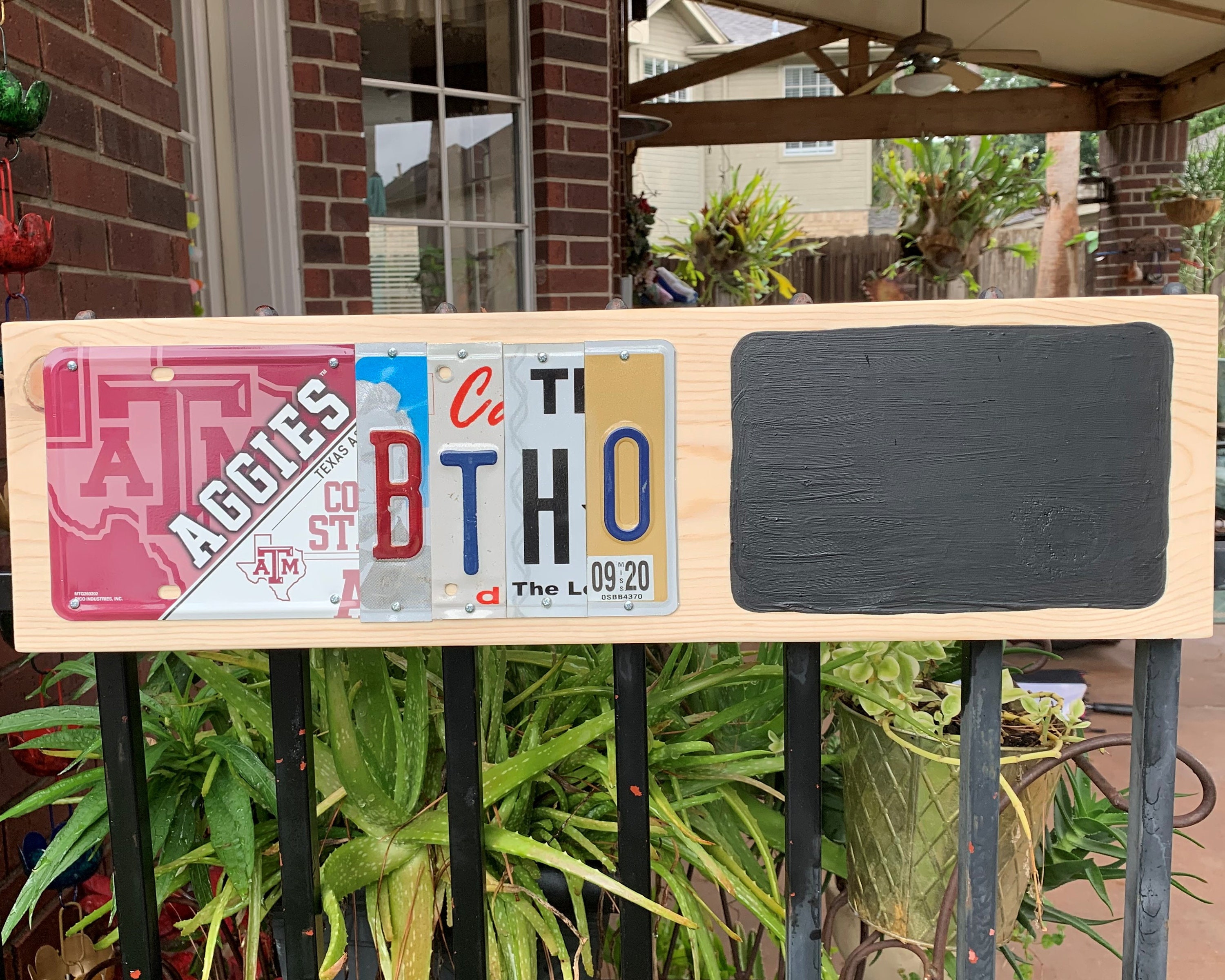 Texas A&M Aggies BTHO License Plate Sign With Chalkboard, Tailgate Sign ...