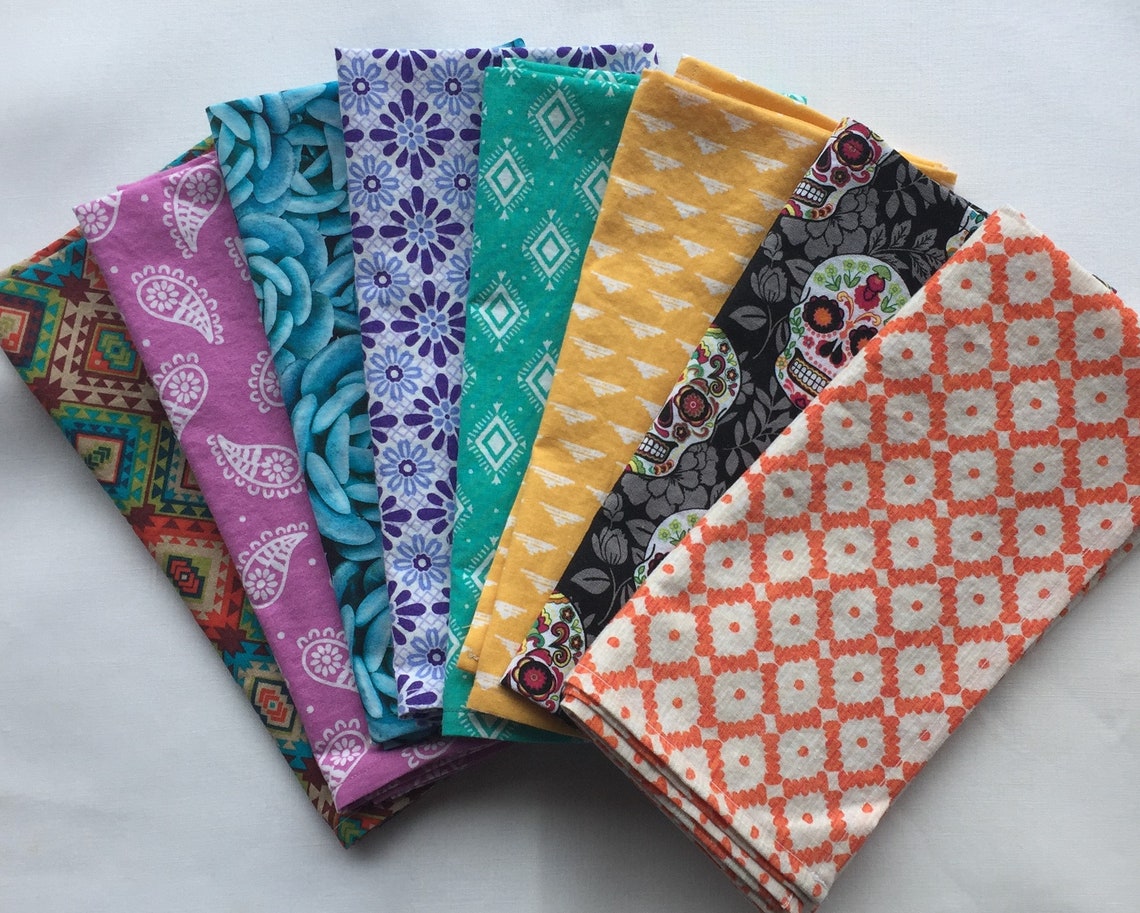 Fiesta Cloth Napkin Set, Cinco De Mayo, Eclectic Mismatched Table Decor ...