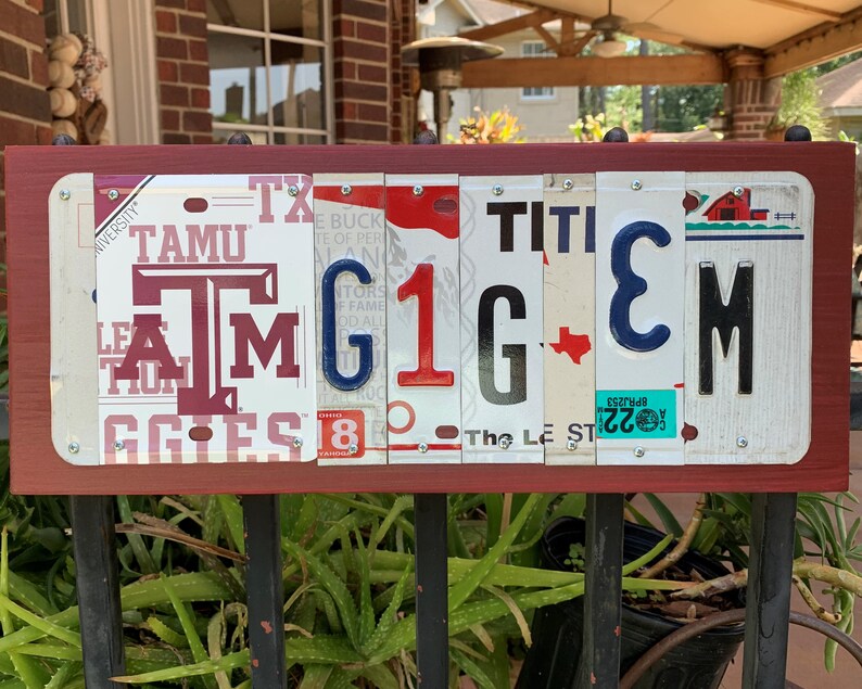 GIG'EM - Texas A&M- Custom Made Aggie License Plate Sign, Aggie Sign ...