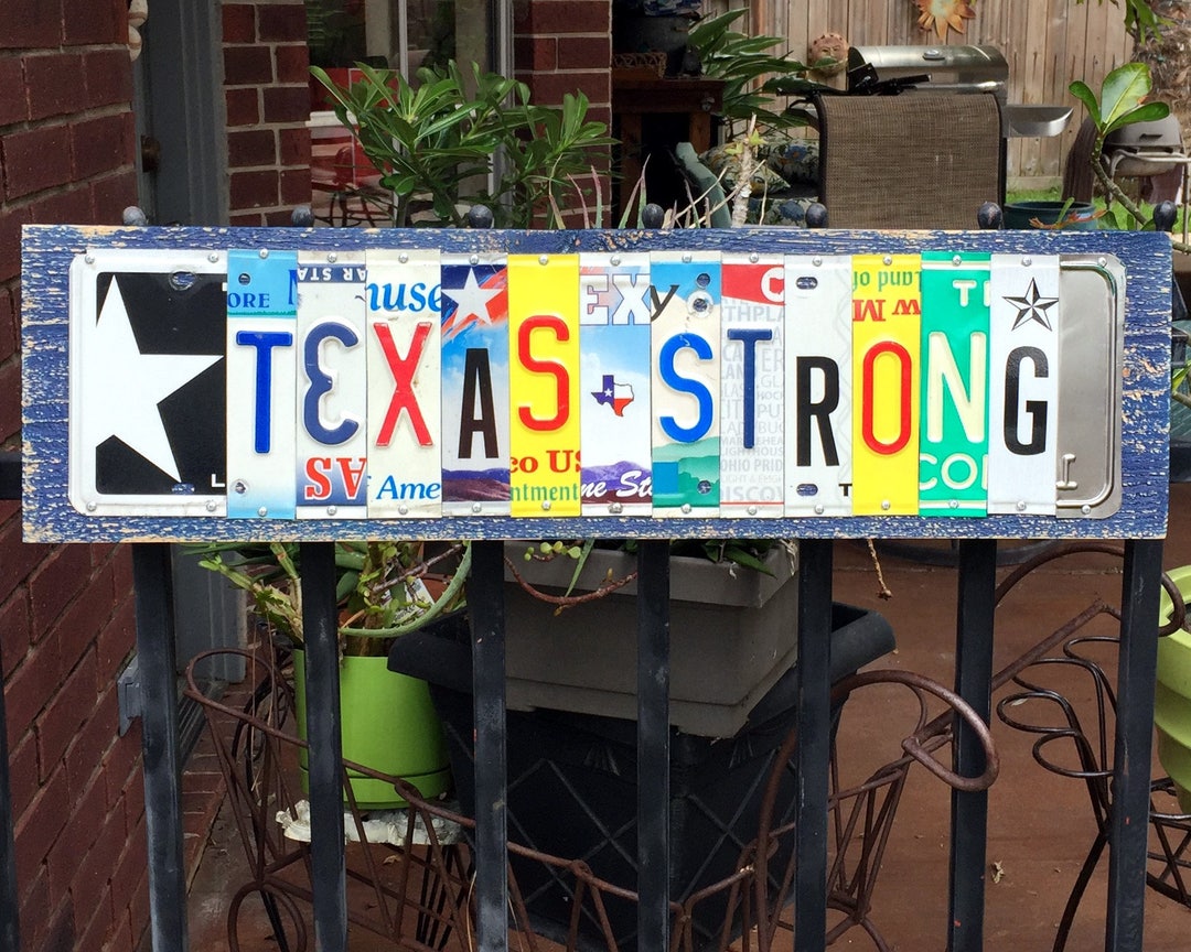 TEXAS STRONG Custom Sign / License Plate Sign, Wood Sign, Hurricane ...