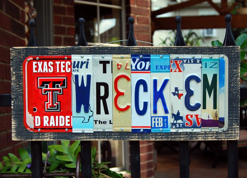 WRECK'EM - Custom Texas Tech Red Raiders License Plate Sign, Guns Up ...