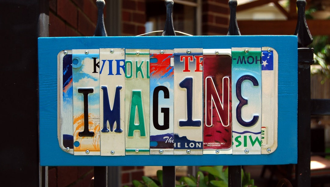 IMAGINE - Handmade License Plate Sign, Wall Decor, Wood Sign, Beatles ...