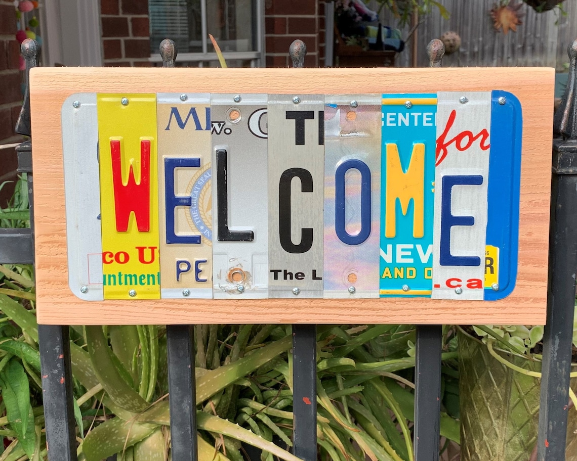 WELCOME Outdoor Custom License Plate Sign Door Sign Back - Etsy