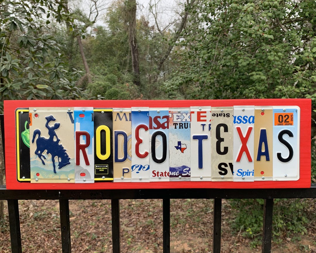 RODEO TEXAS - Custom License Plate Sign, Vintage Wood Sign, Bar Decor ...