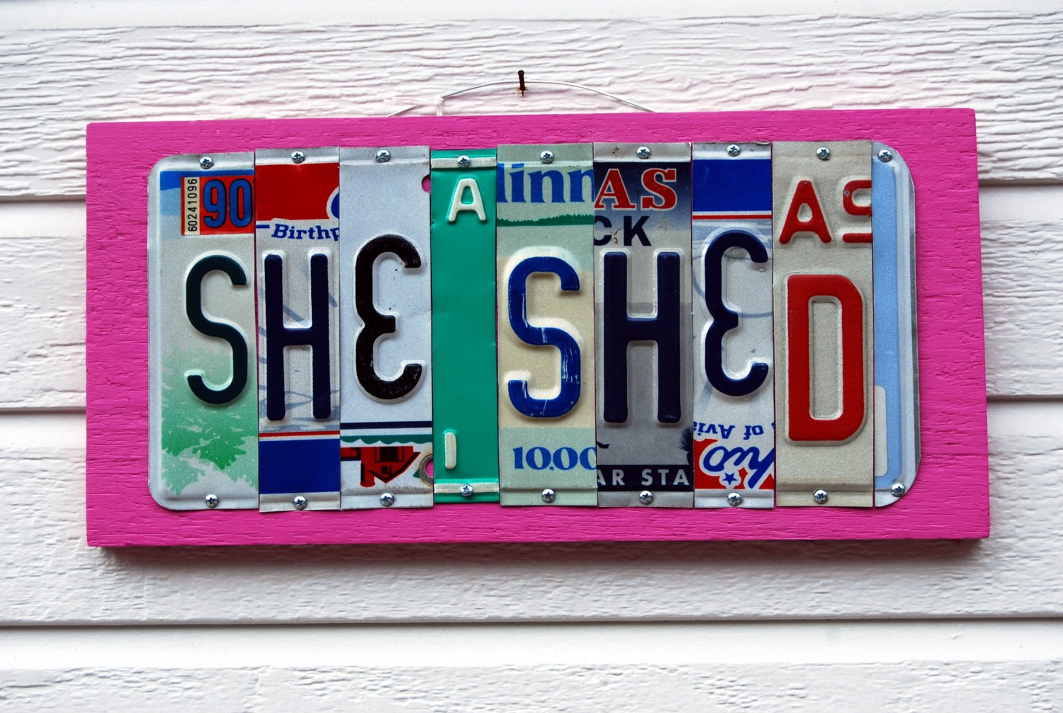 SHE SHED Custom License Plate Signs, Vintage Wood Sign, Mothers Day ...