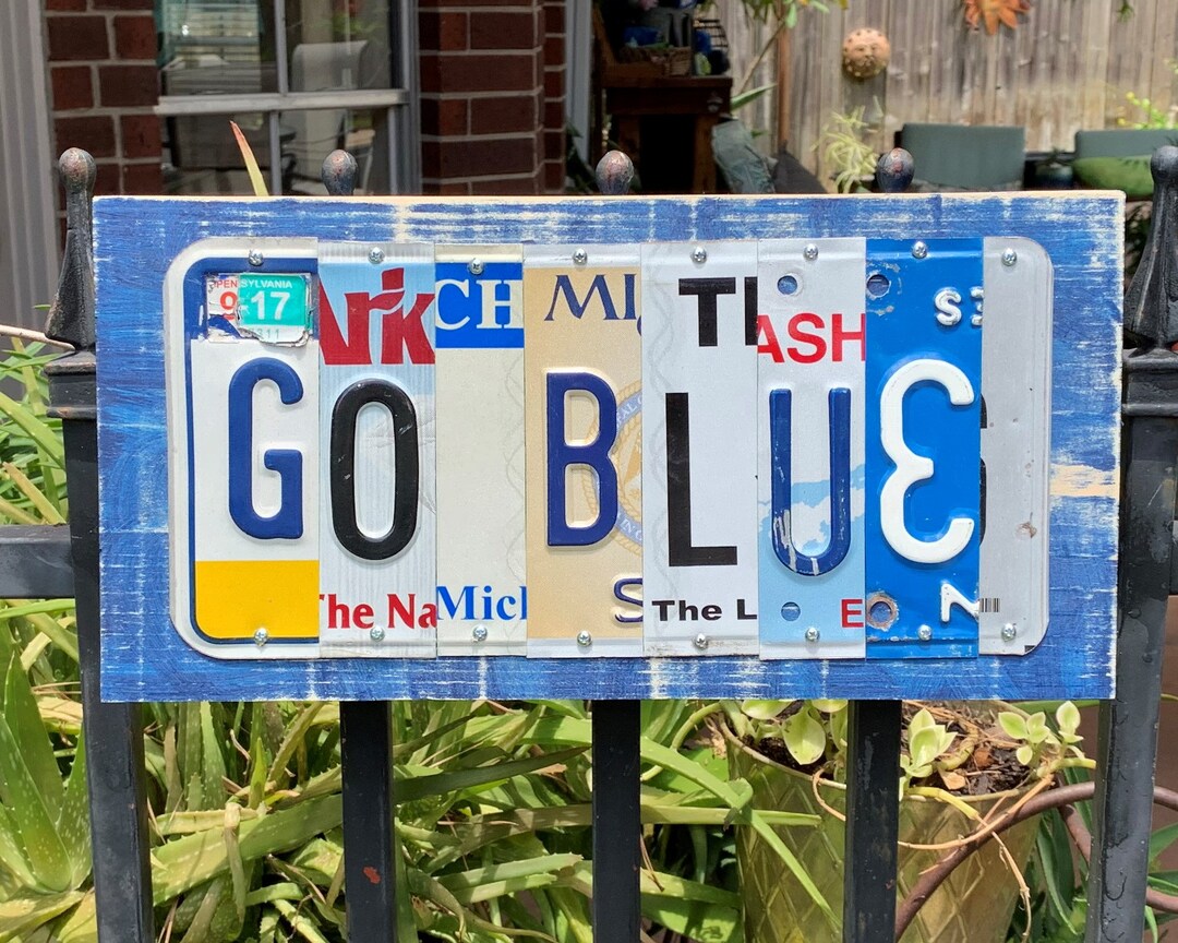 GO BLUE Univ of Michigan UM Wolverines License Plate Sign, Sports Sign ...