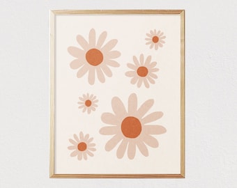 Retro Daisy Digital Print, Daisy Nursery Decor, Neutral Nursery, Hippie ...