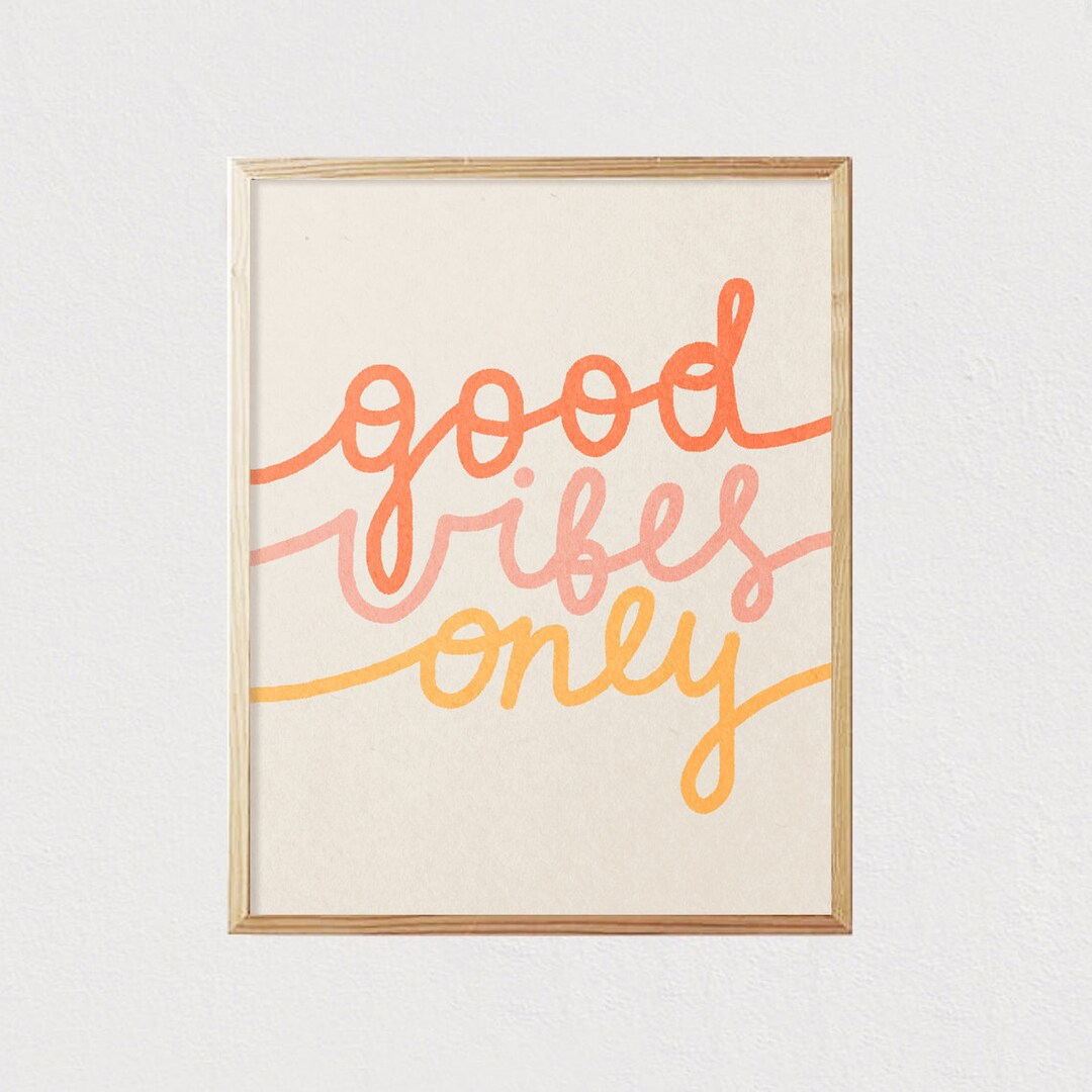 Good Vibes Line Art Retro Hand Drawing Art Print - Mid Century Modern ...