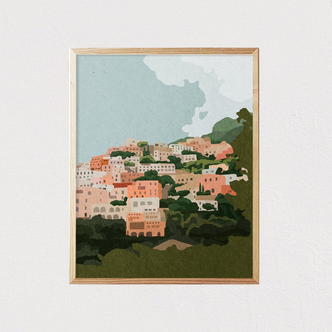 Abstract Italy Landscape Illustration Print - Mid Century Modern Wall ...