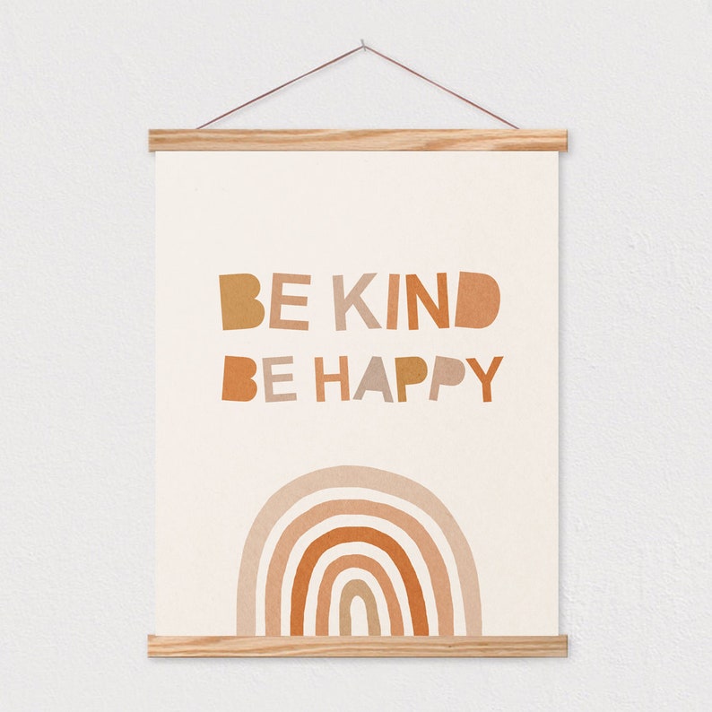 Be Kind Be Happy Rainbow Neutral Boho Kids Art Kids - Etsy