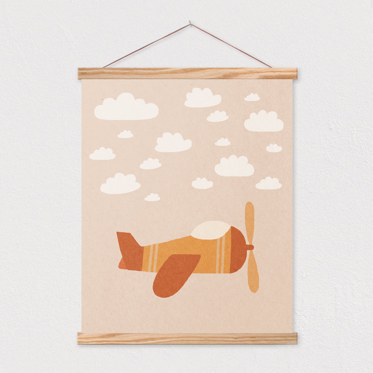 Airplane Clouds Illustration Art Neutral Boho Kids Art - Etsy