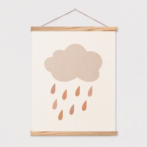 Cloud Rain Drops Illustration Art - Neutral Boho Kids Art - Earth Tones ...
