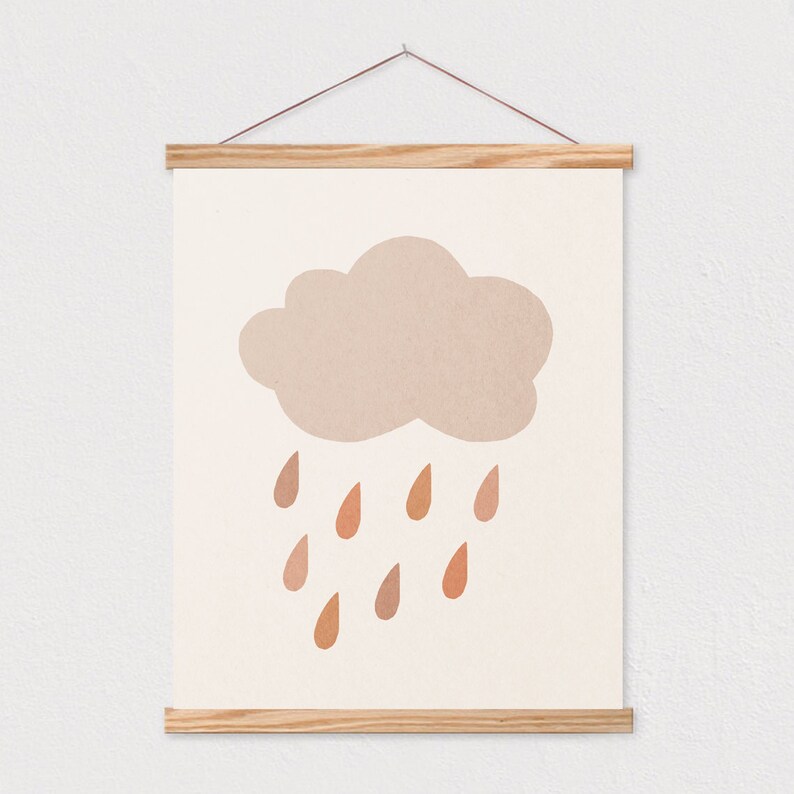Cloud Rain Drops Illustration Art Neutral Boho Kids Art - Etsy