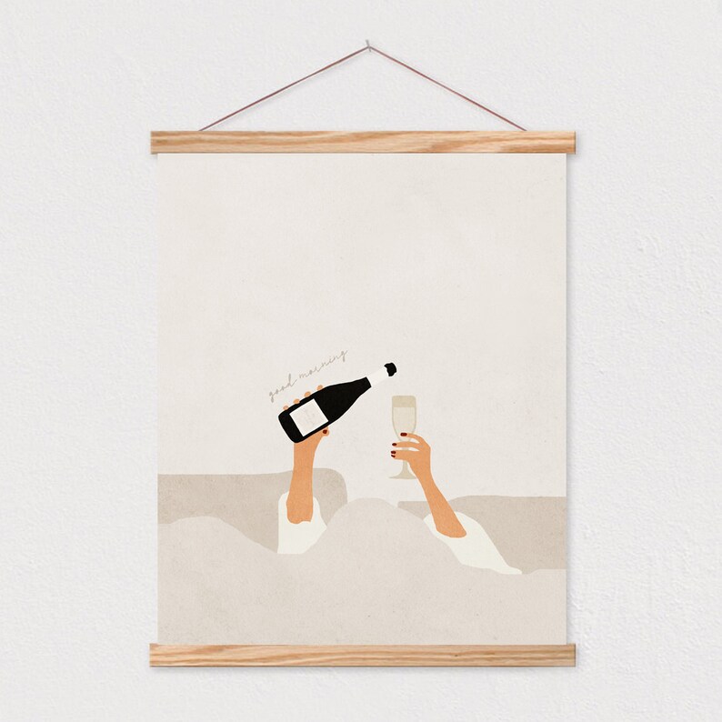 Good Morning Abstract Mid Century Boho Girl - Hands With Champagne Wine ...