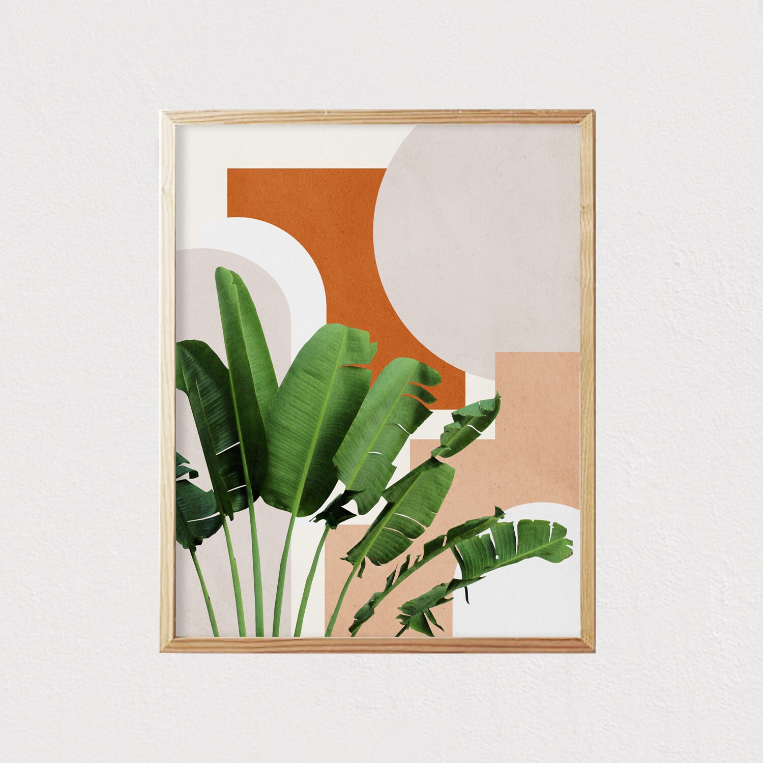 Abstract art shapes print Banana Tropical leaves Mid | Etsy