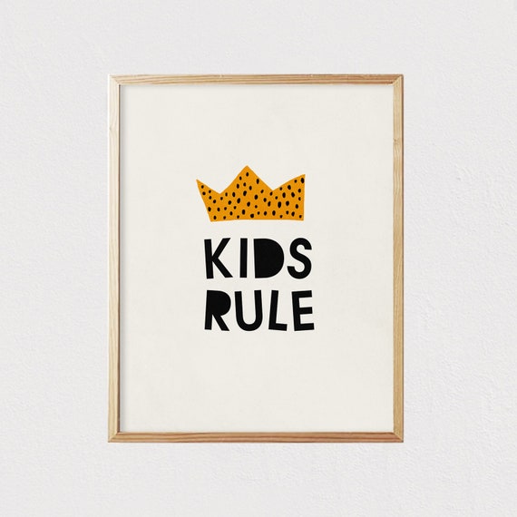 Kids Rule Crown Mid Century Modern Kids Wall Art - Etsy