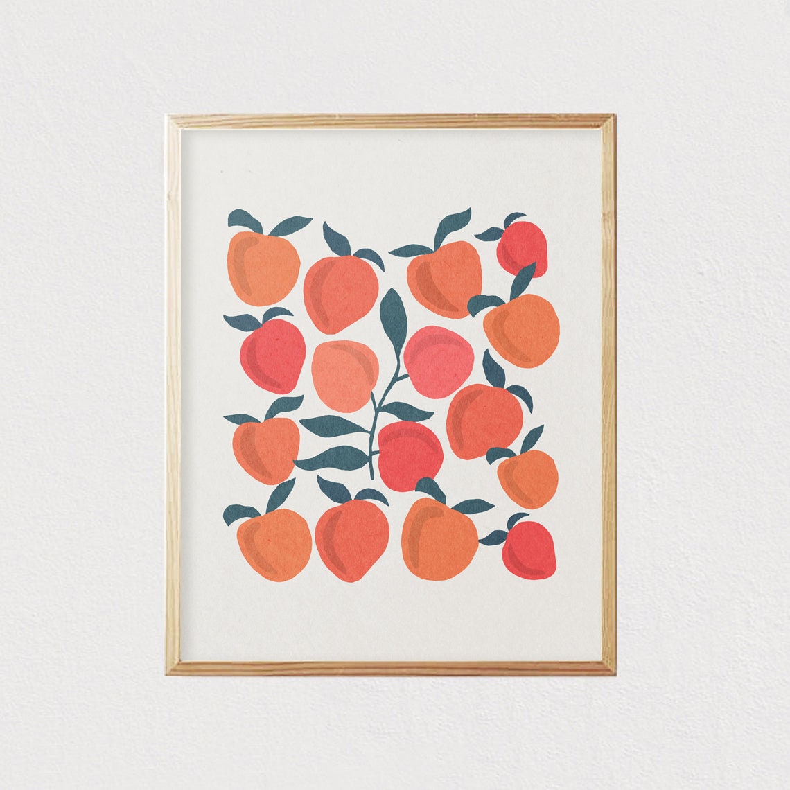 Pink Peaches Fruit Art Mid Century Modern Wall Art | Etsy