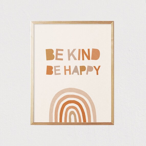 Be Kind Be Happy Rainbow Neutral Boho Kids Art Kids | Etsy
