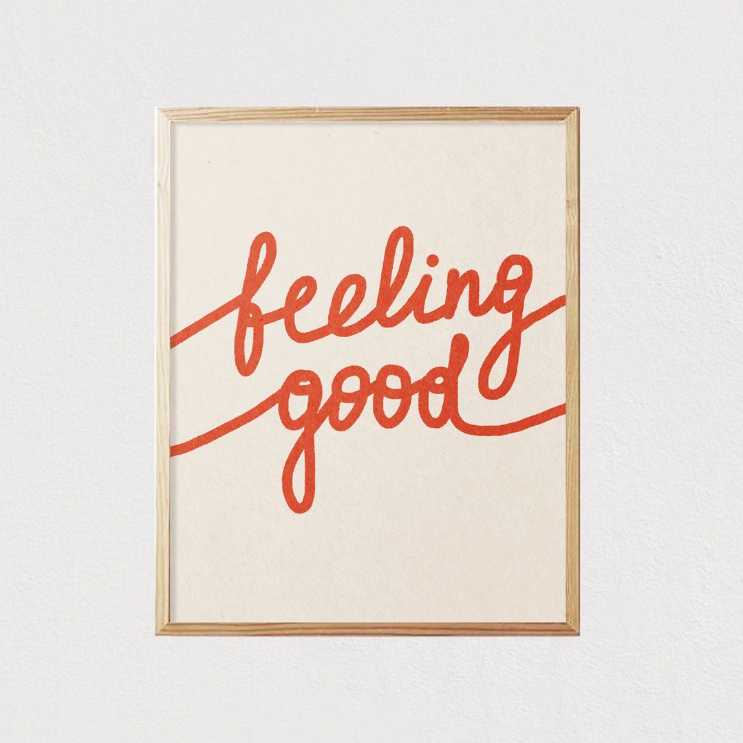 Feeling Good Red Line Art Retro Hand Drawing Art Print - Mid Century ...