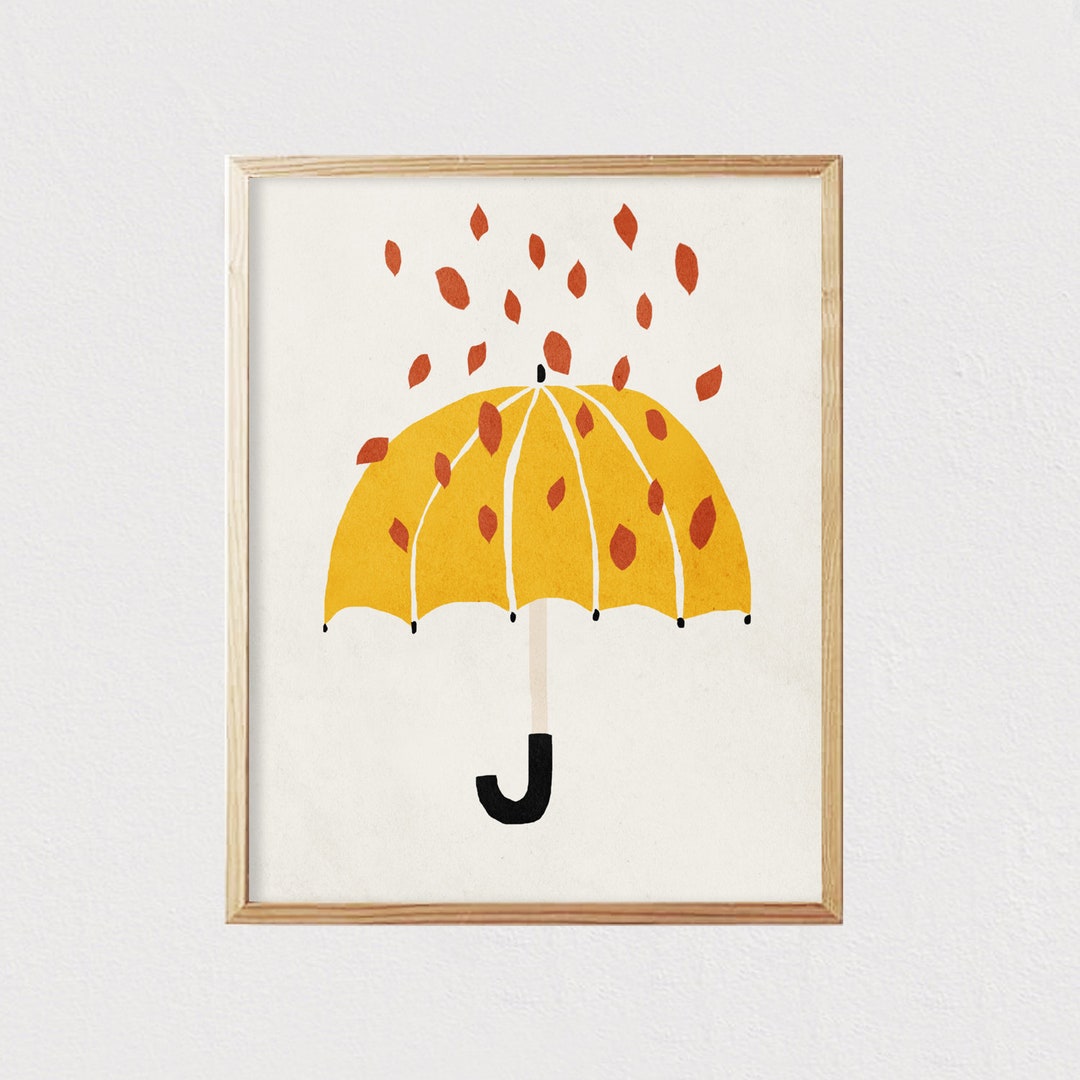 Umbrella Autumn Fall Abstract Art Print - Mid Century Modern Wall Art ...