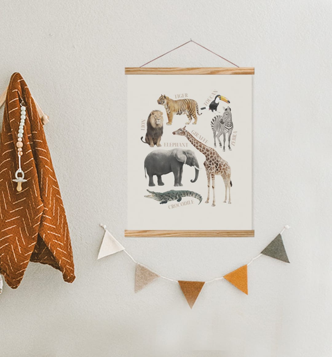 Safari Animals - Tiger Lion Elephant Zebra Giraffe Crocodile - Neutral ...