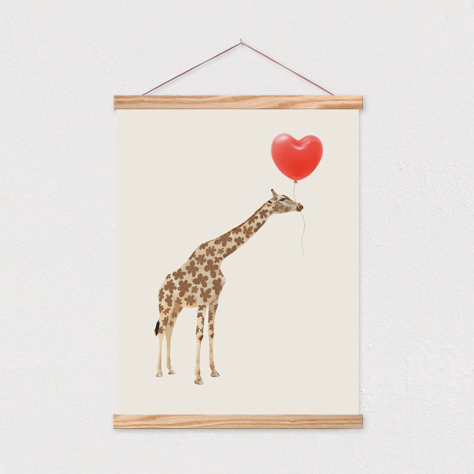 Giraffe With Red Heart Balloon Neutral Art Giraffe Flowers - Etsy