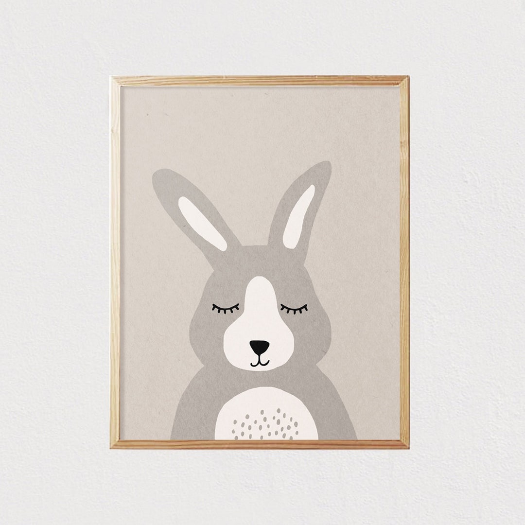 Rabbit - Cute Bunny Animal Woodland - Mid Century Modern Kids Wall Art ...
