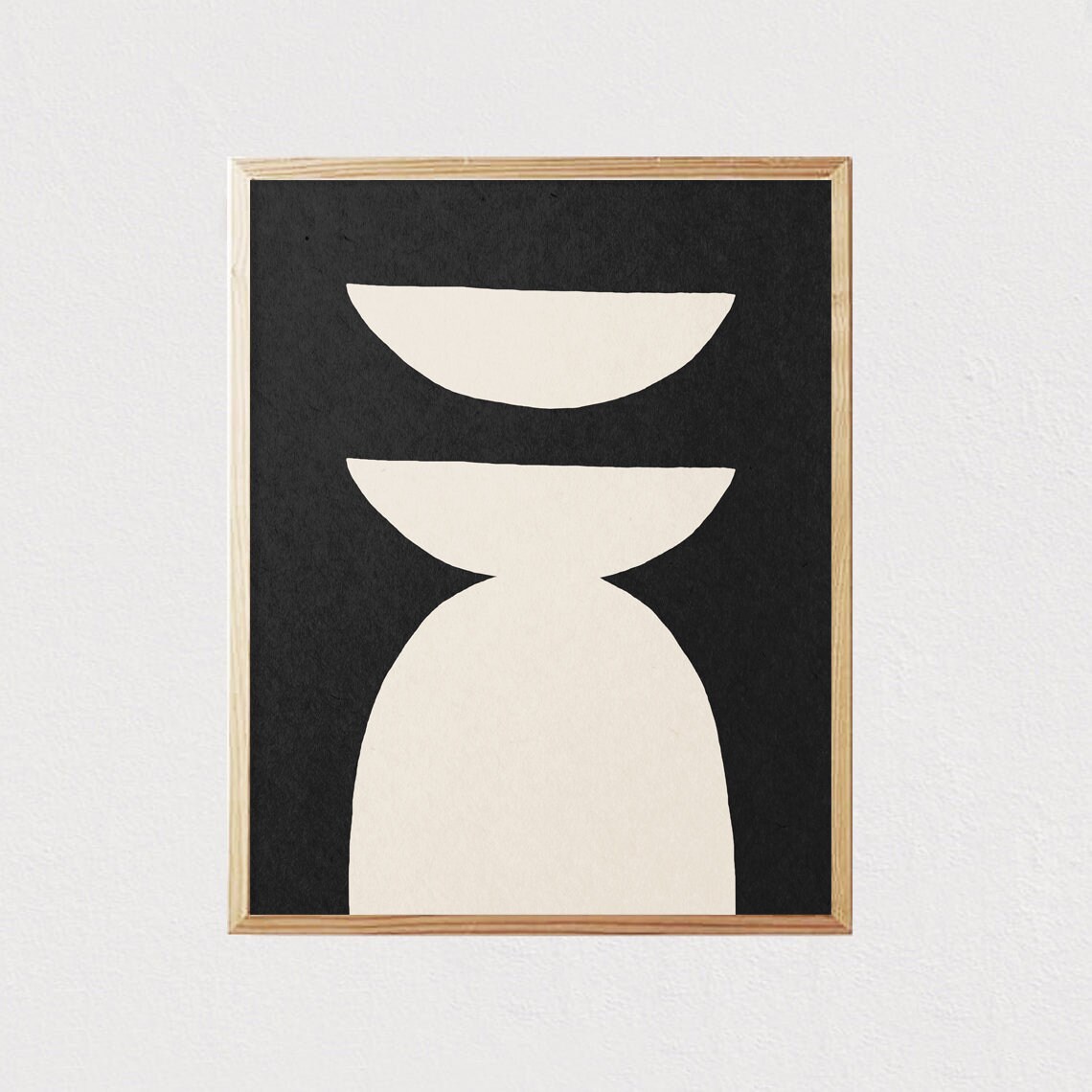 Abstract art shapes black and neutral print Mid century | Etsy