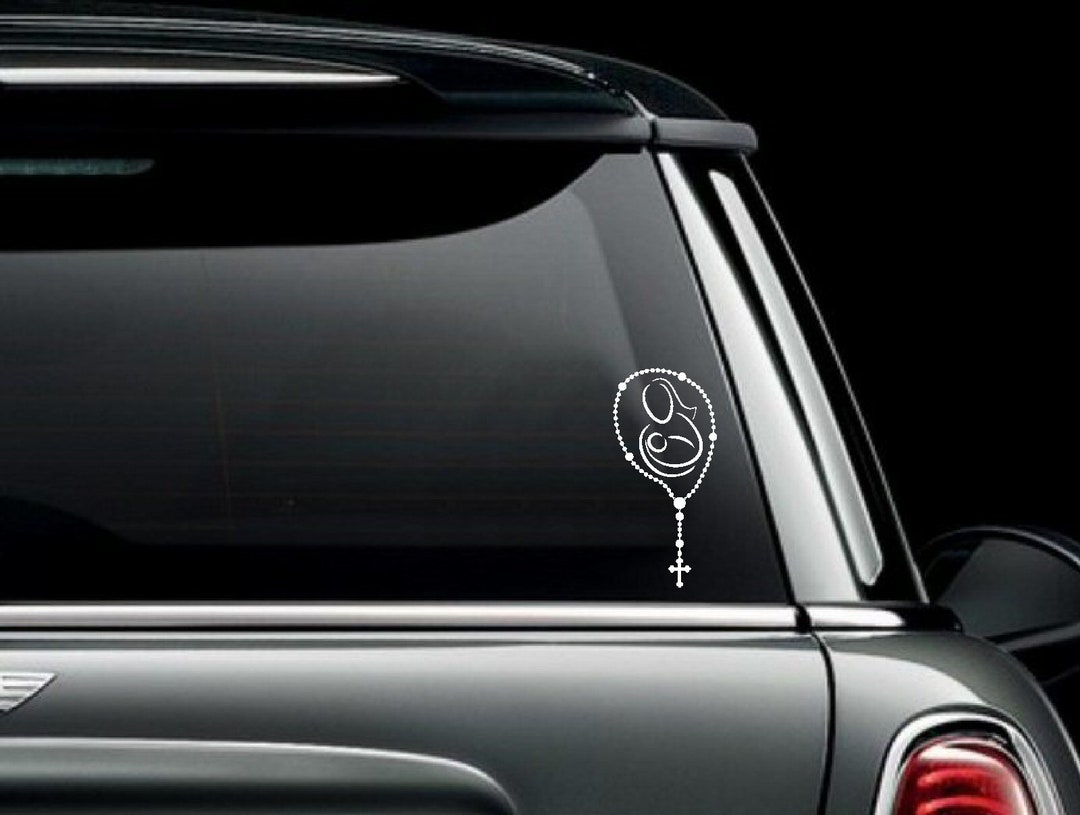Virgin Mary, Baby Jesus in a Rosary Christian Car Truck Van Window or ...