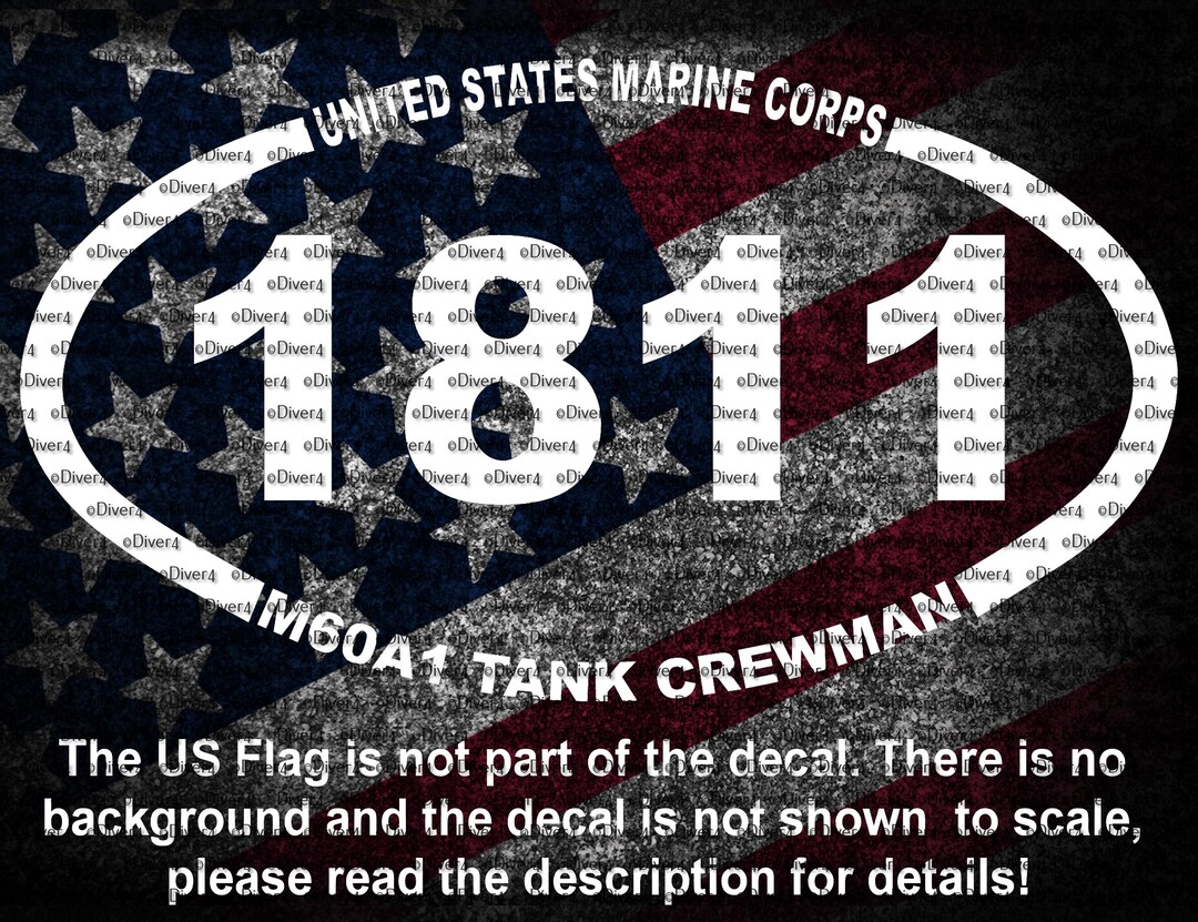 US Marine Corps 1811 M60A1 Tank Crewman MOS Oval Car Van Truck Decal ...