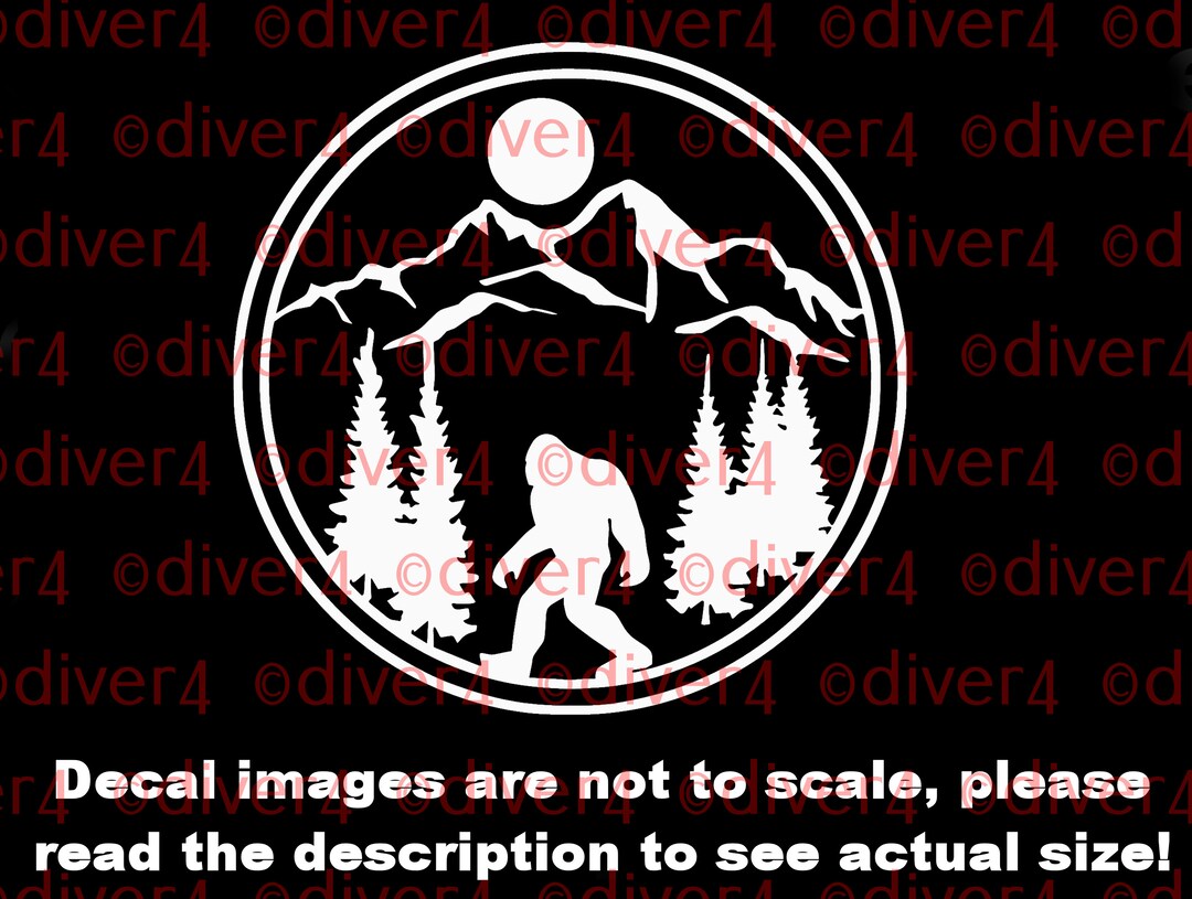 Round Bigfoot Silhouette in Mountain Forest Van Window Decal or Bumper ...