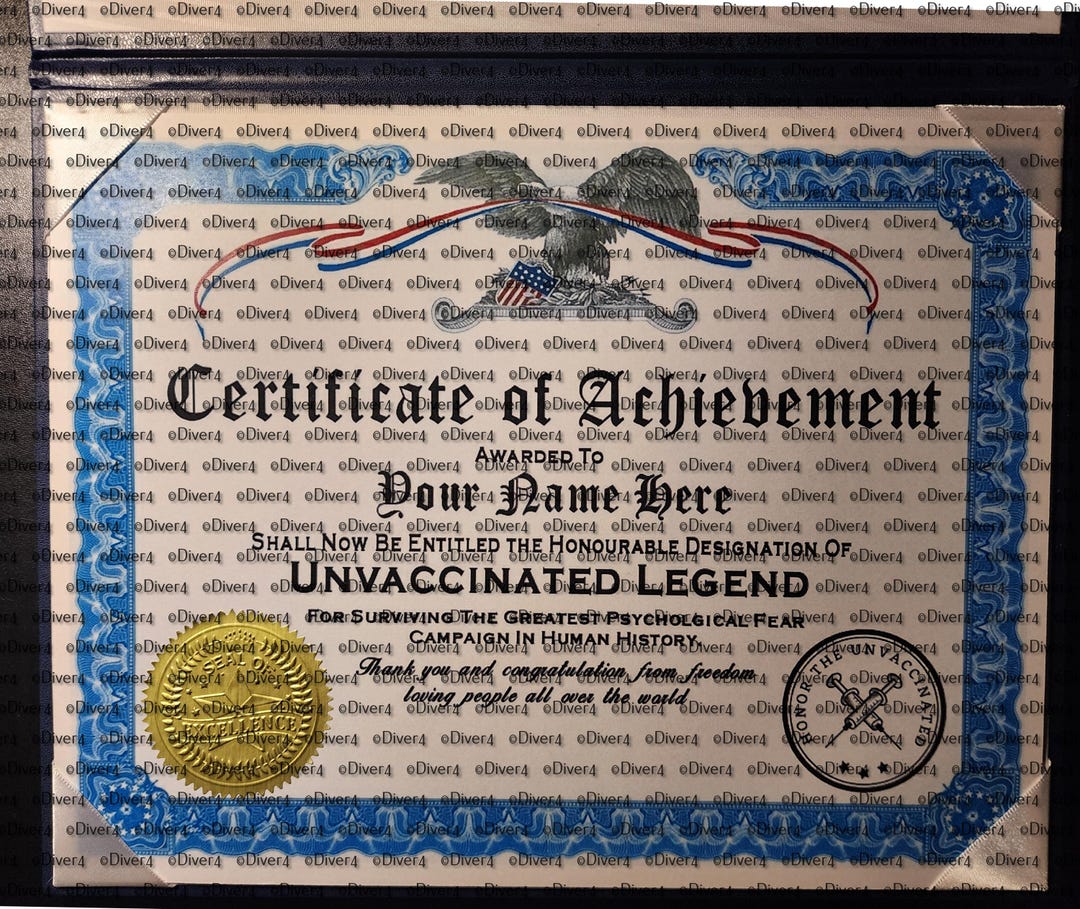 Personalised Certificate of Achievement Unvaccinated Legend in Padded ...