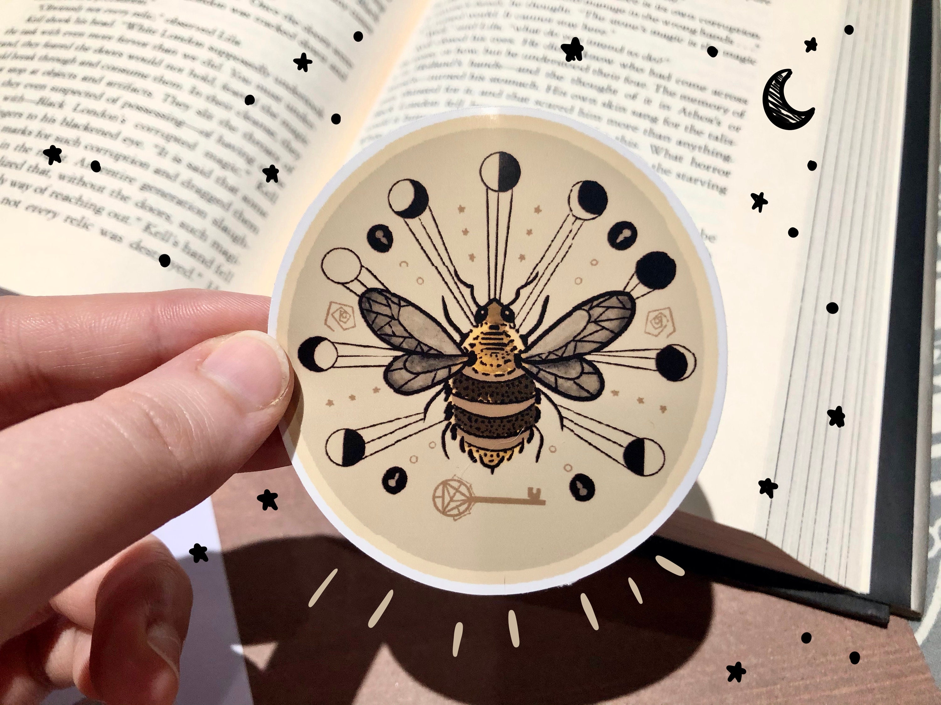 Bee and Moon Phases Witchy MATTE Sticker Inspired by the - Etsy UK
