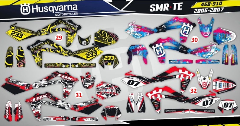 Motorcycle Vinyl Stickers, Graphic Set Decals for Husqvarna Te Wr Swm ...