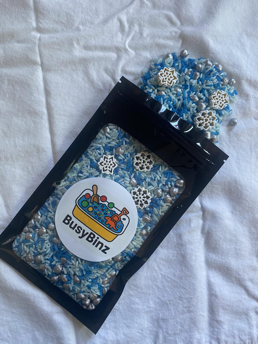 Winter Sensory Bin Filler | Ice Blue Rice, Snowflakes, Chickpeas - Etsy