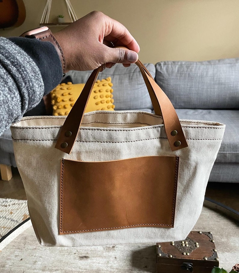 CANVAS PLANNER TOTE Bag Leather Tote Bag Planner Bag - Etsy