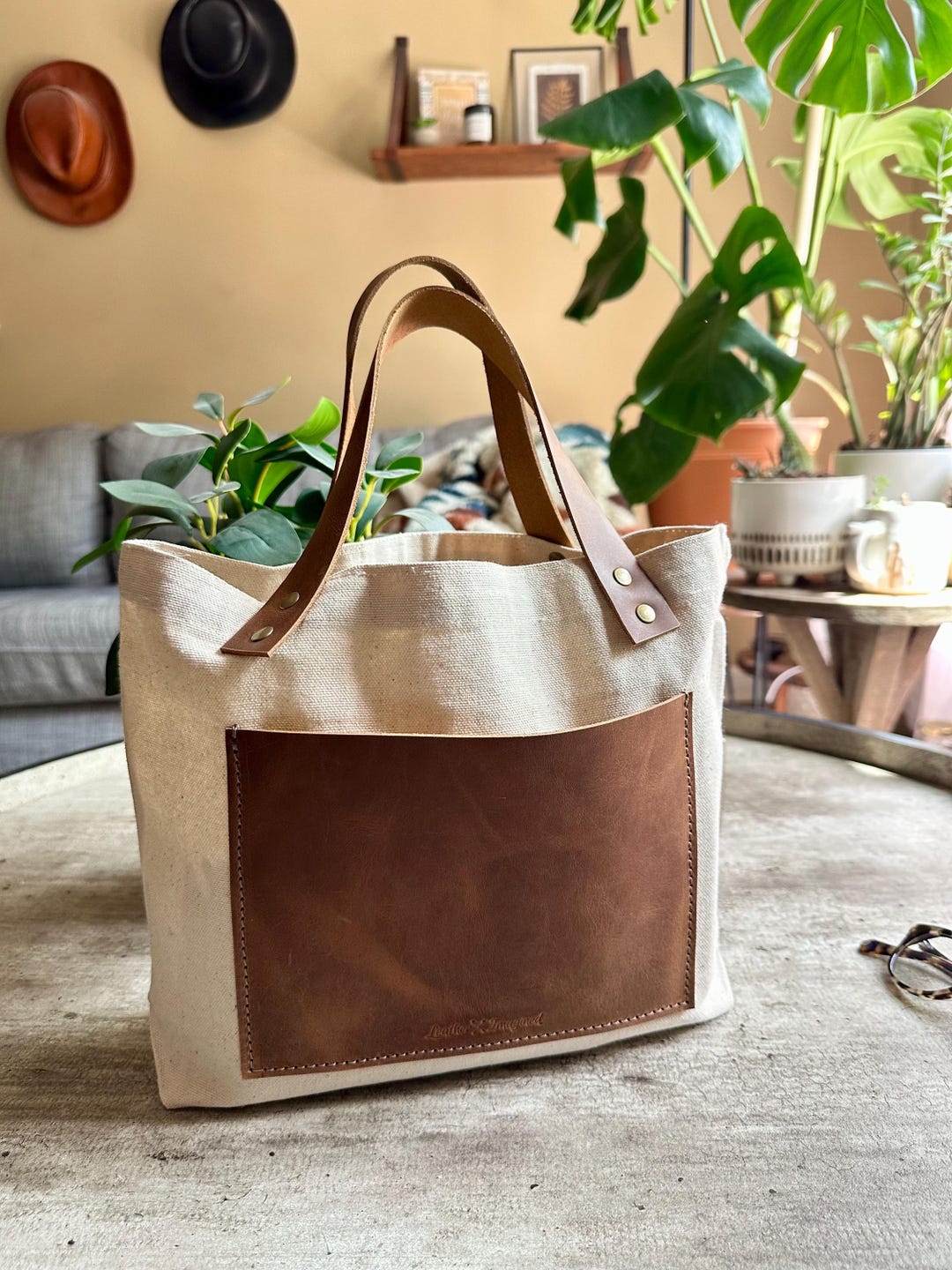 CANVAS PLANNER TOTE Bag - Leather Tote Bag - Planner Bag - Planner ...