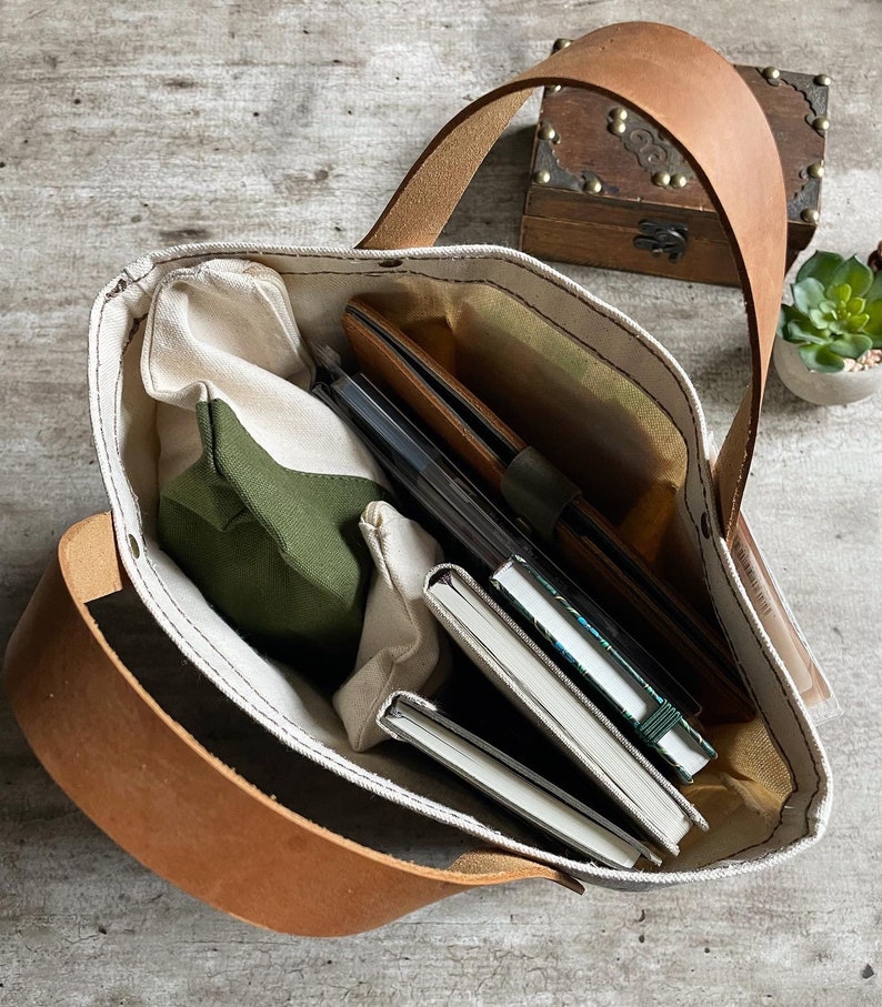 CANVAS PLANNER TOTE Bag Leather Tote Bag Planner Bag - Etsy