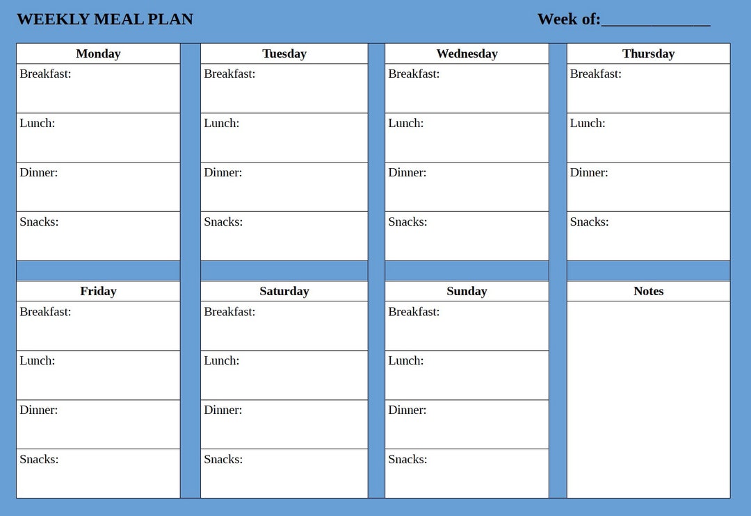 Weekly Meal Planning Template - Etsy