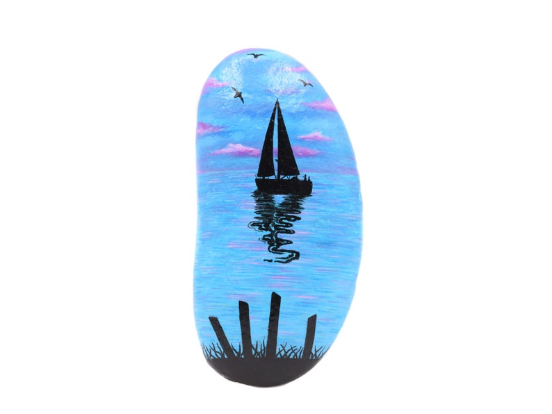 Sailboat on Stone Painted Rock Sailboat Art Seascape Boat - Etsy