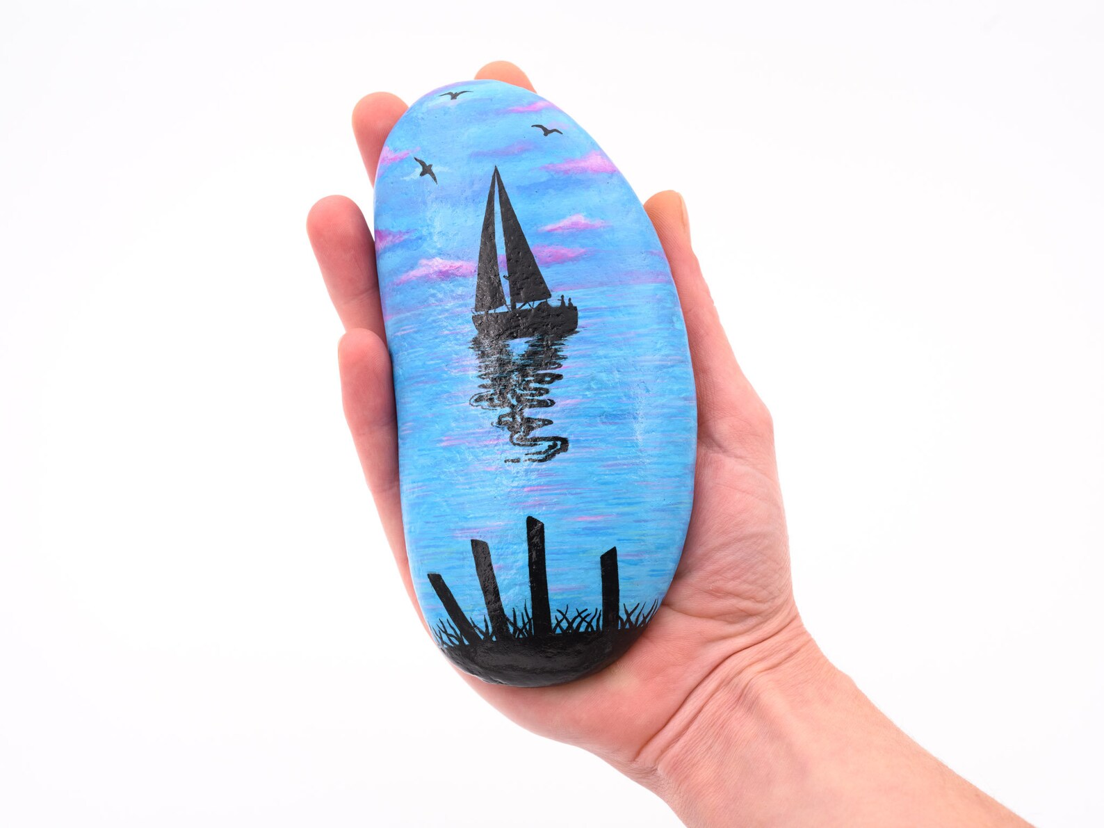 Sailboat on Stone Painted Rock Sailboat Art Seascape Boat - Etsy