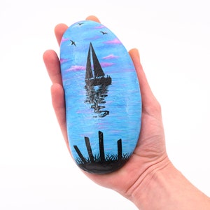 Sailboat on Stone Painted Rock Sailboat Art Seascape Boat - Etsy