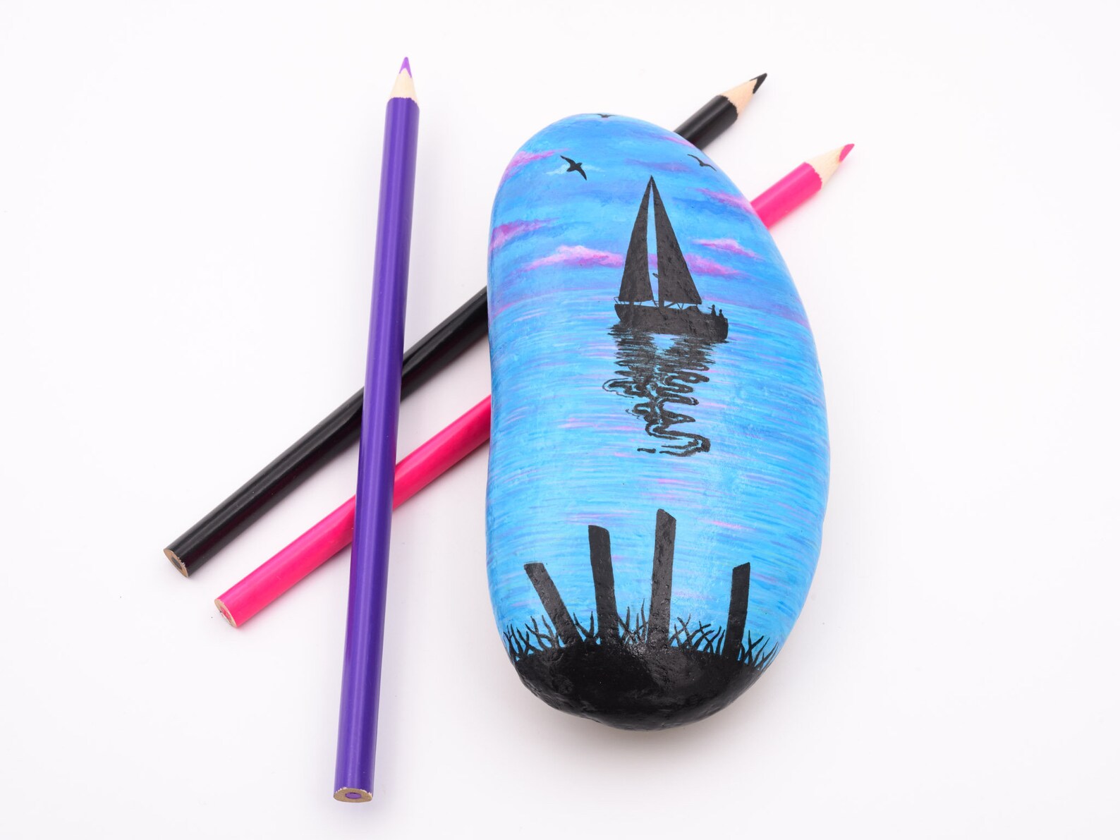 Sailboat on Stone Painted Rock Sailboat Art Seascape Boat - Etsy